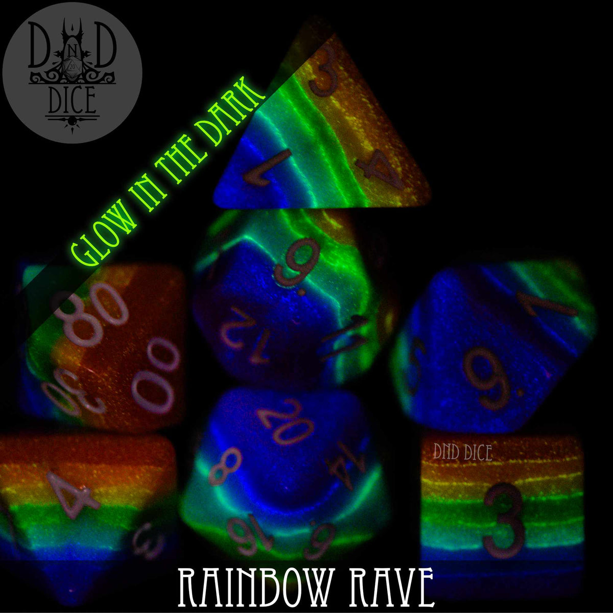 Rainbow Rave Glow Dice Set