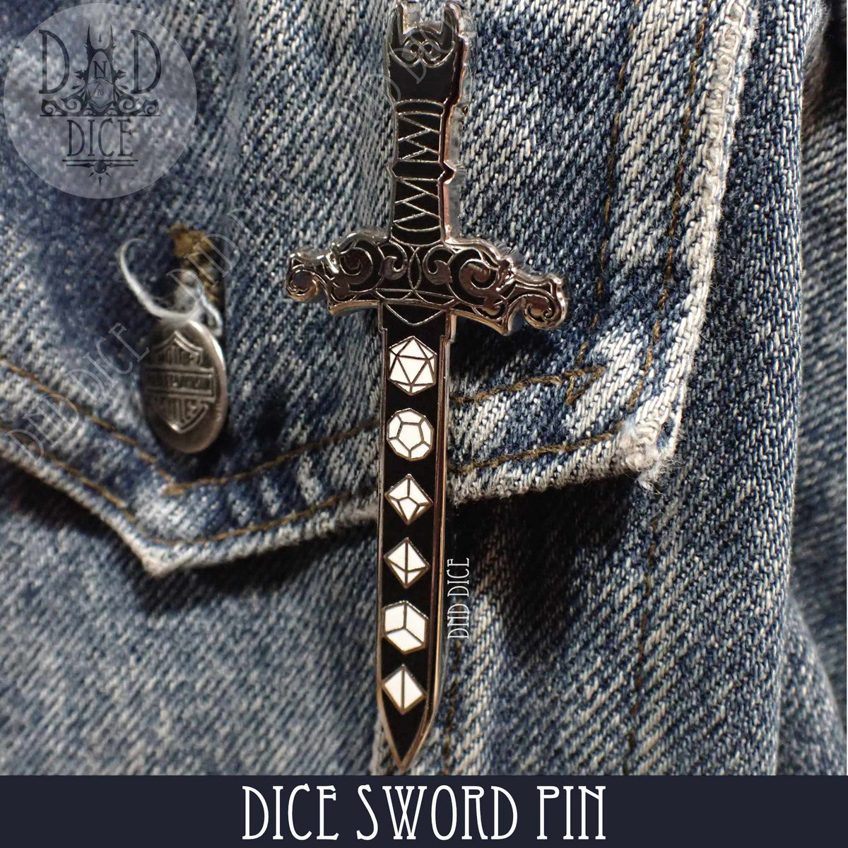 Polyhedral Dice Sword Pin