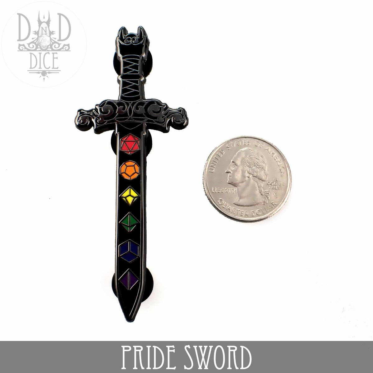 Polyhedral Dice Sword Pin